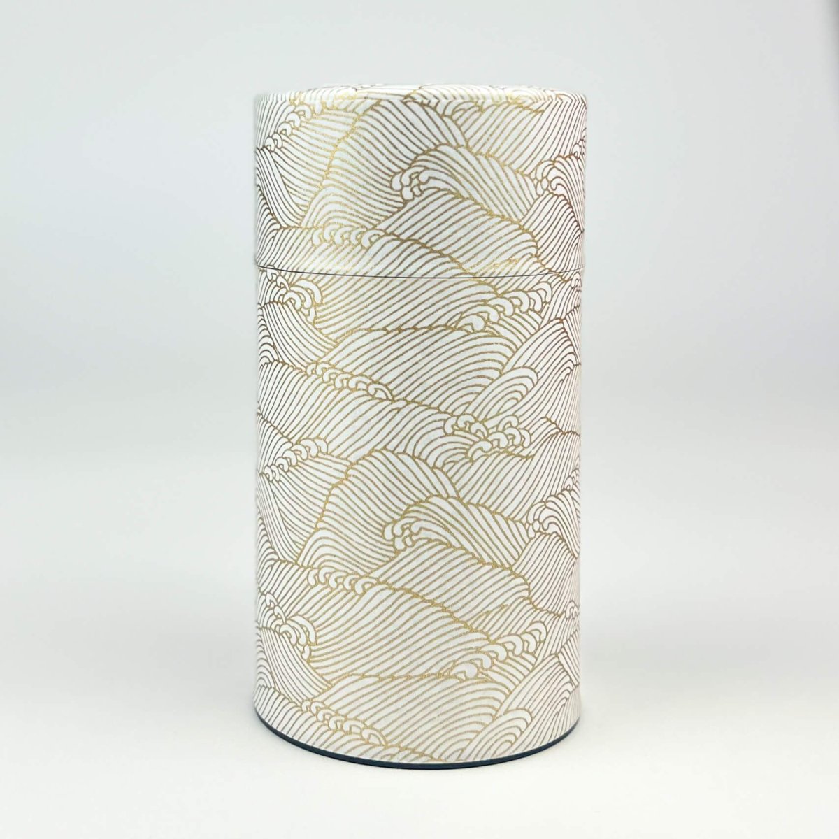 Washi Paper Japanese Tea Caddy - Tall Gold Waves - The Steeping Room